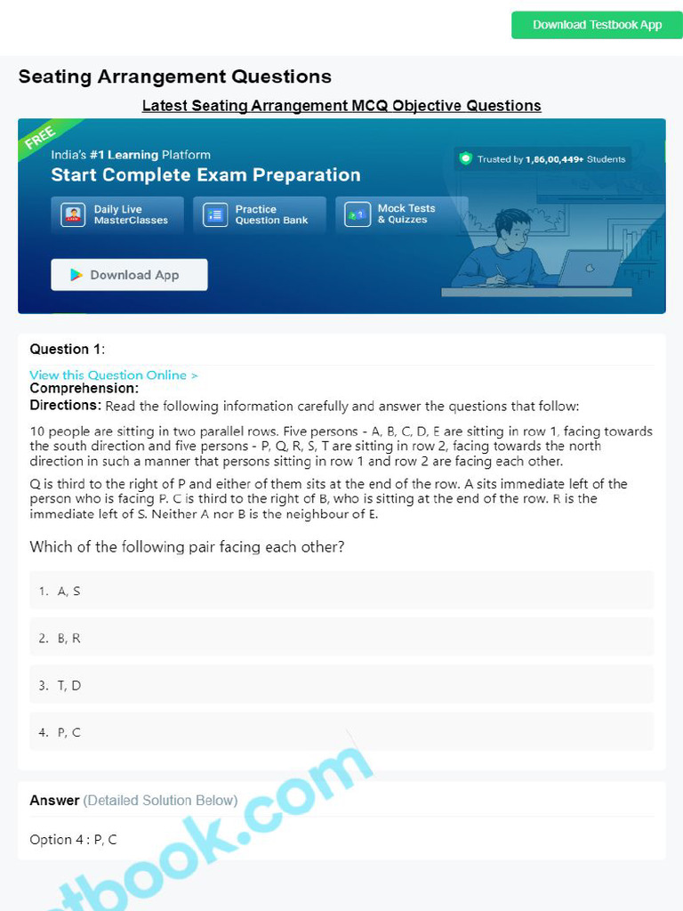 MCQ On Seating Arrangement 5eea6a0e39140f30f369e46e | PDF