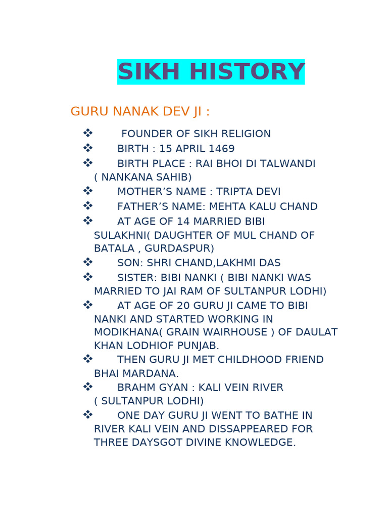 Sikhism: Founder and Early Gurus | PDF | Punjab | Monotheistic Religions
