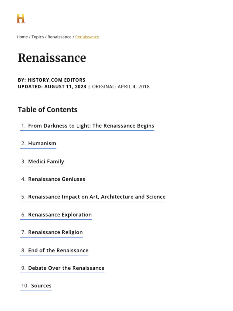 Renaissance Period_ Timeline, Art & Facts _ HISTORY | PDF | Renaissance ...