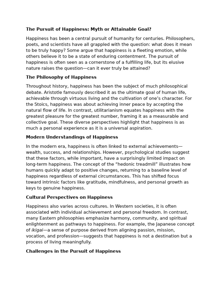 The Pursuit of Happiness | PDF | Happiness | Psychology