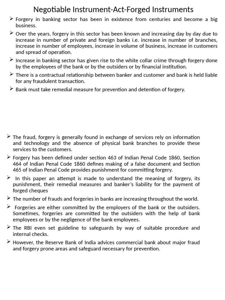 Negitable Instruments Act Forged Cheque of Unit-IV | PDF | Forgery | Cheque