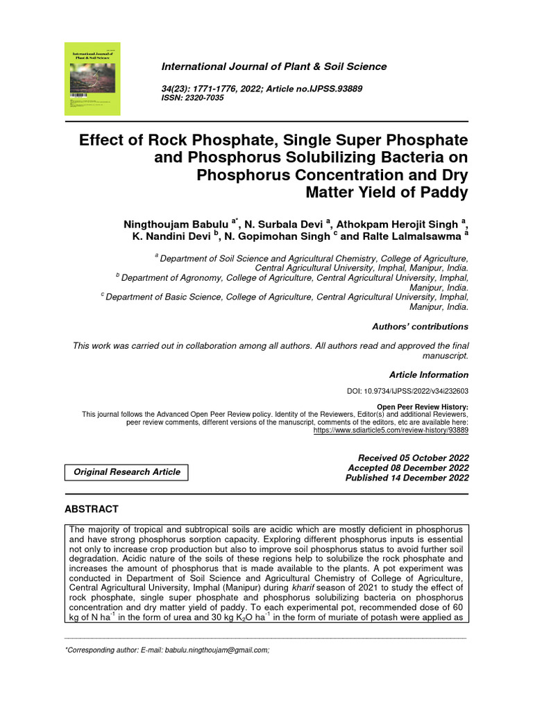 Effect of Rock Phosphate Single Super PH | PDF | Soil | Fertilizer