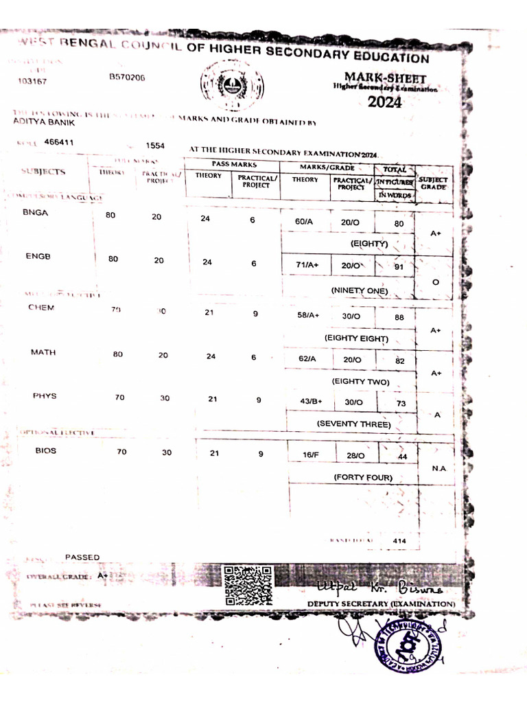 Cse1!05!12th Marksheet | PDF