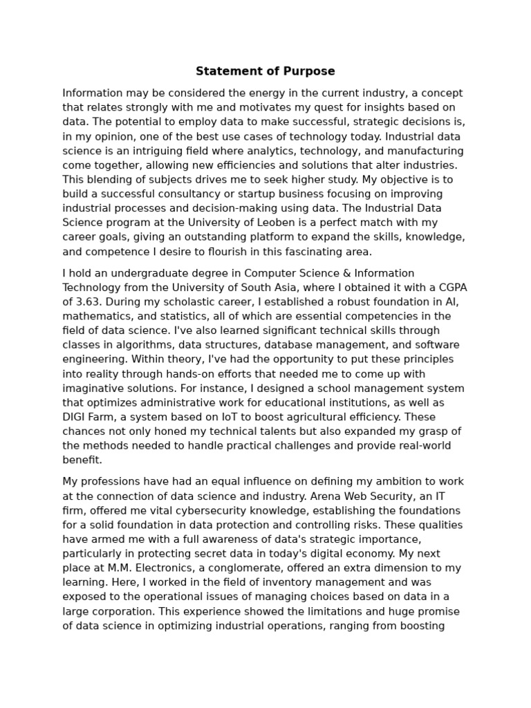 Statement of Purpose Leoben | PDF | Science | Data Science