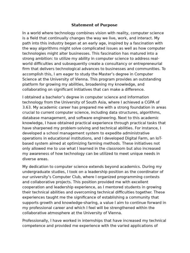 Statement of Purpose Vienna | PDF | Science | Computer Science