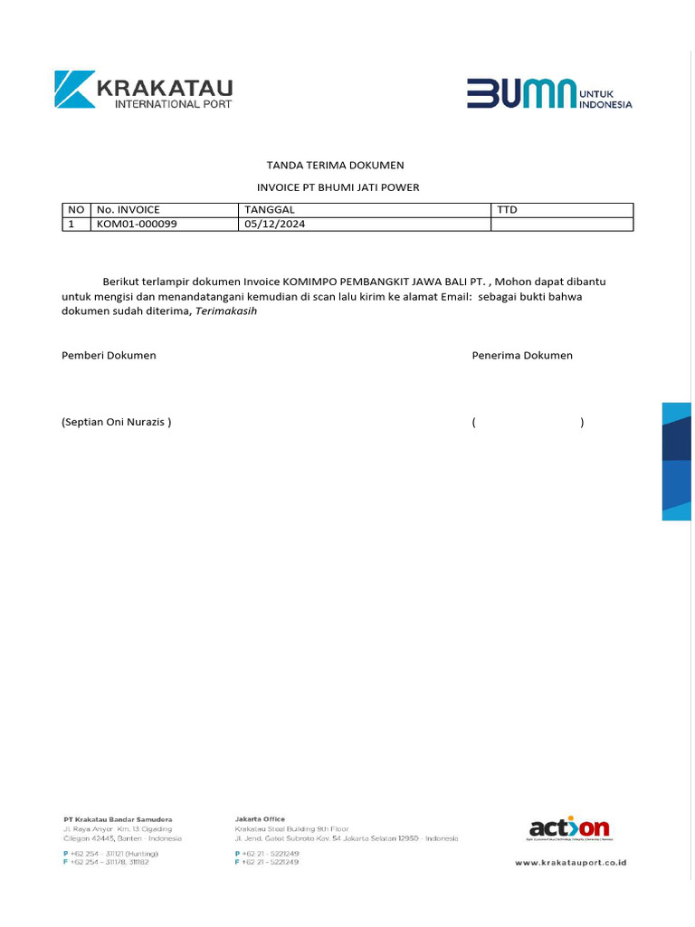 TANDA TERIMA DOKUMEN kpjb | PDF