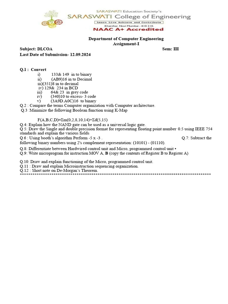 Computer Engineering Assignment on DLCOA | PDF