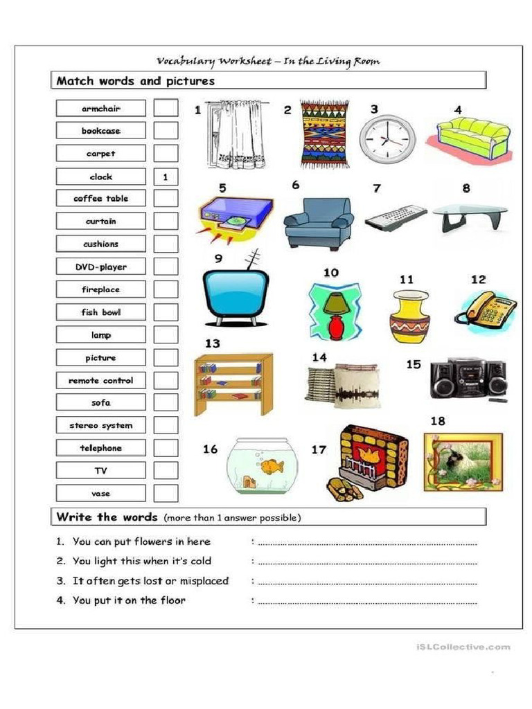 Living Room Worksheet | PDF