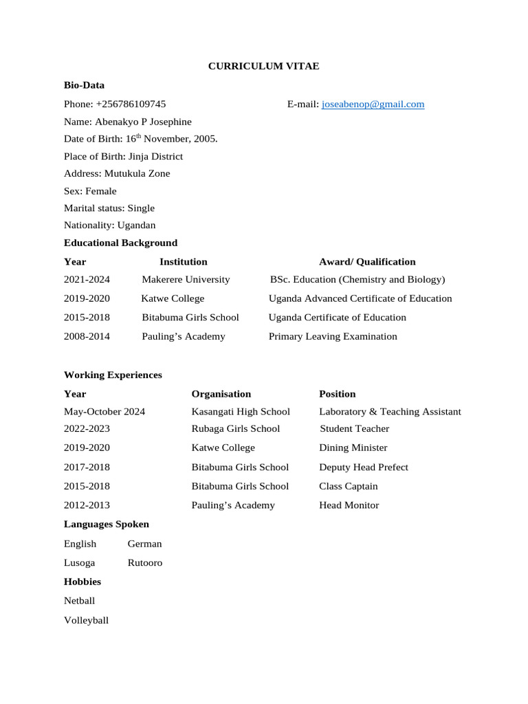 Curriculum Vitae Assignment | PDF