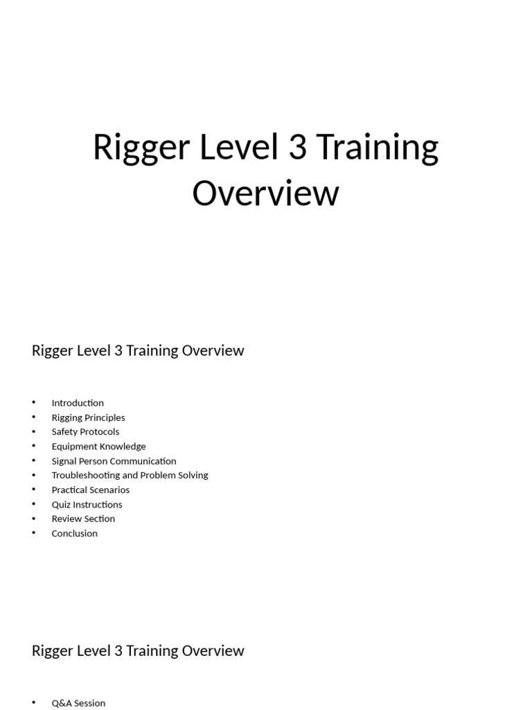Rigger Level 3 Training Overview | PDF | Troubleshooting | Communication