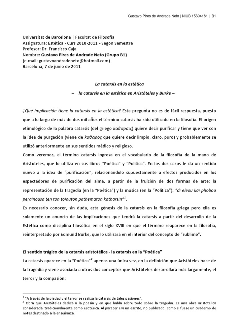 De La Catarsis y Lo Sublime en La Estética | PDF | Poética (Aristóteles ...