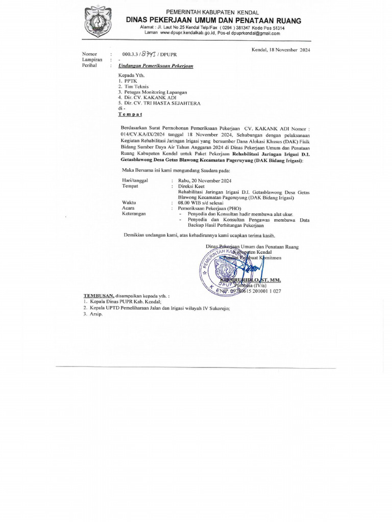 Undangan Pemeriksaan Pekerjaan-1 | PDF