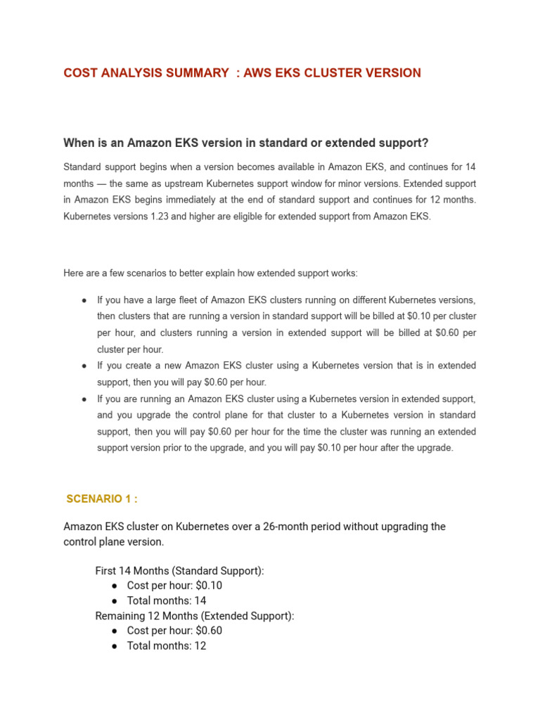 Cost Analysis Summary - Aws Eks Cluster Version | PDF | Computing