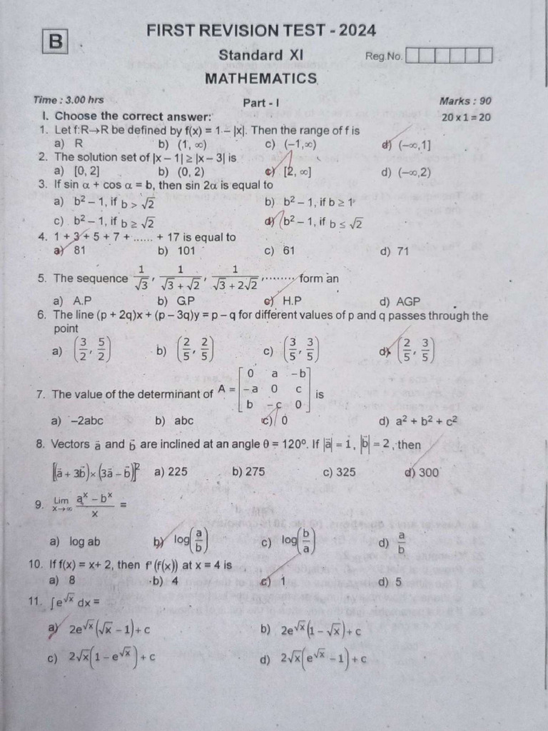 11th Revision Question Paper | PDF | Euclidean Vector | Matrix (Mathematics)
