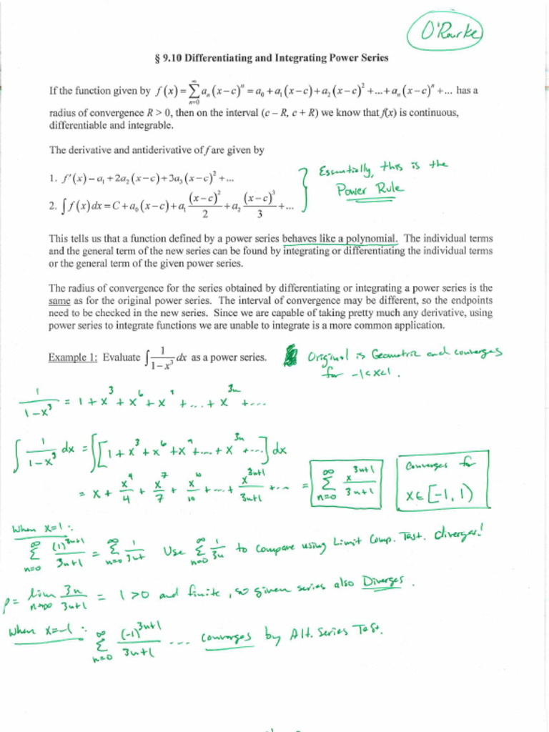 9.10 Notes - Differentiating - Integrating Power Series | PDF