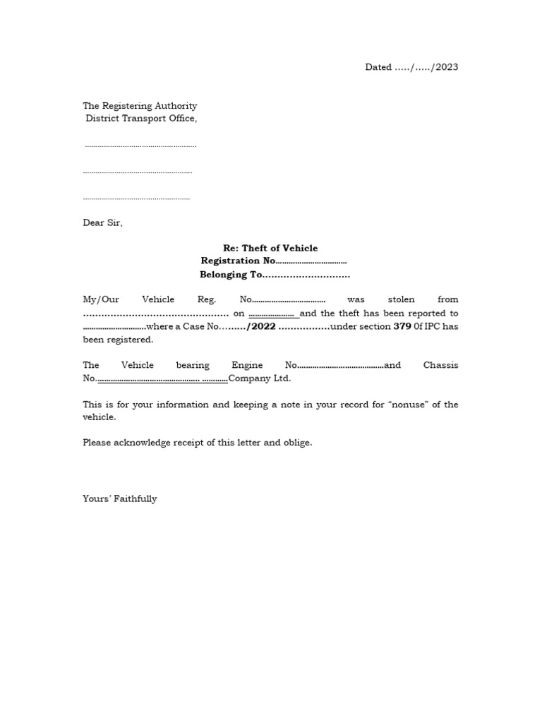 Rto Intimation Letter | PDF