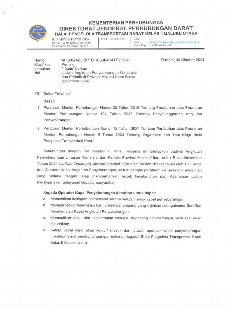 20241030 Kementerian Perhubungan Direktorat Jenderal Perhubungan 001[1] | PDF
