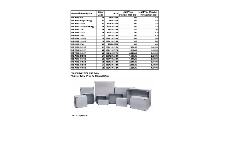 ABS - Box Size - Price Not Valid | PDF