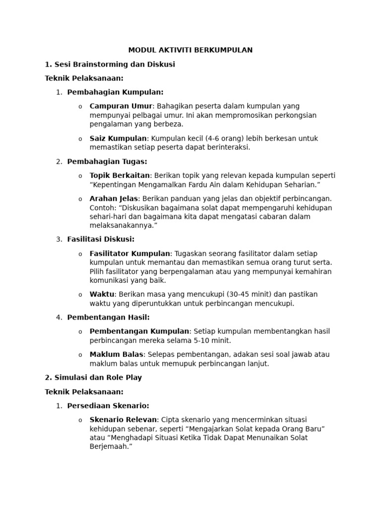Modul Aktiviti Berkumpulan | PDF