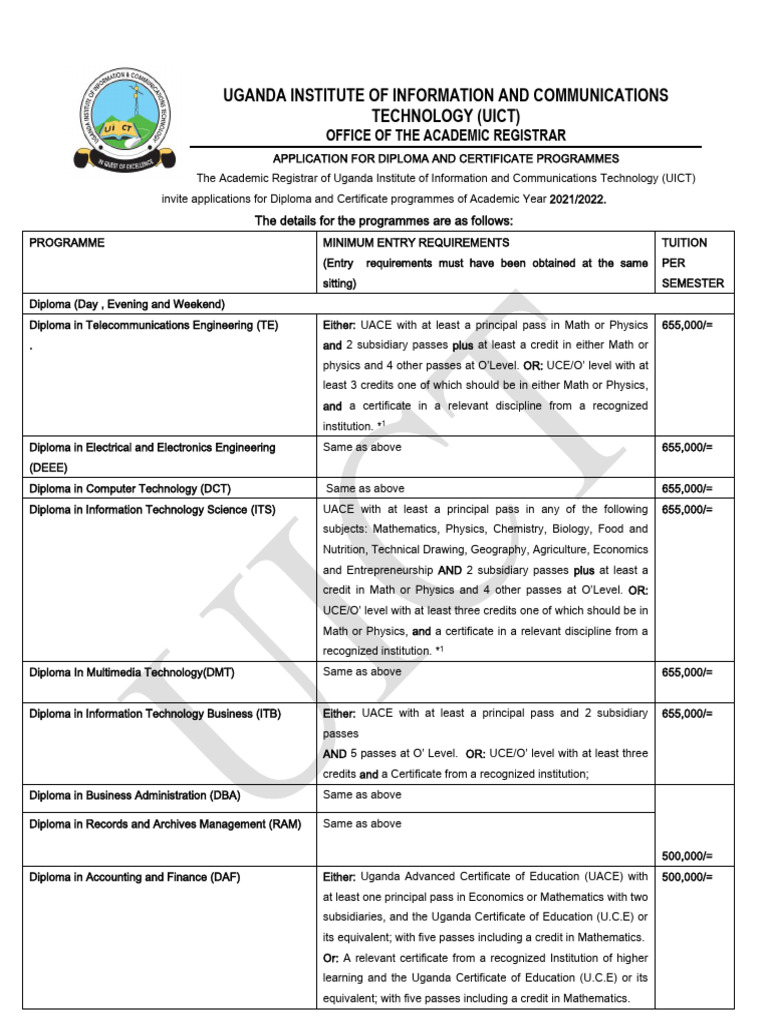 Programmes at Uict 2021 | PDF | Diploma