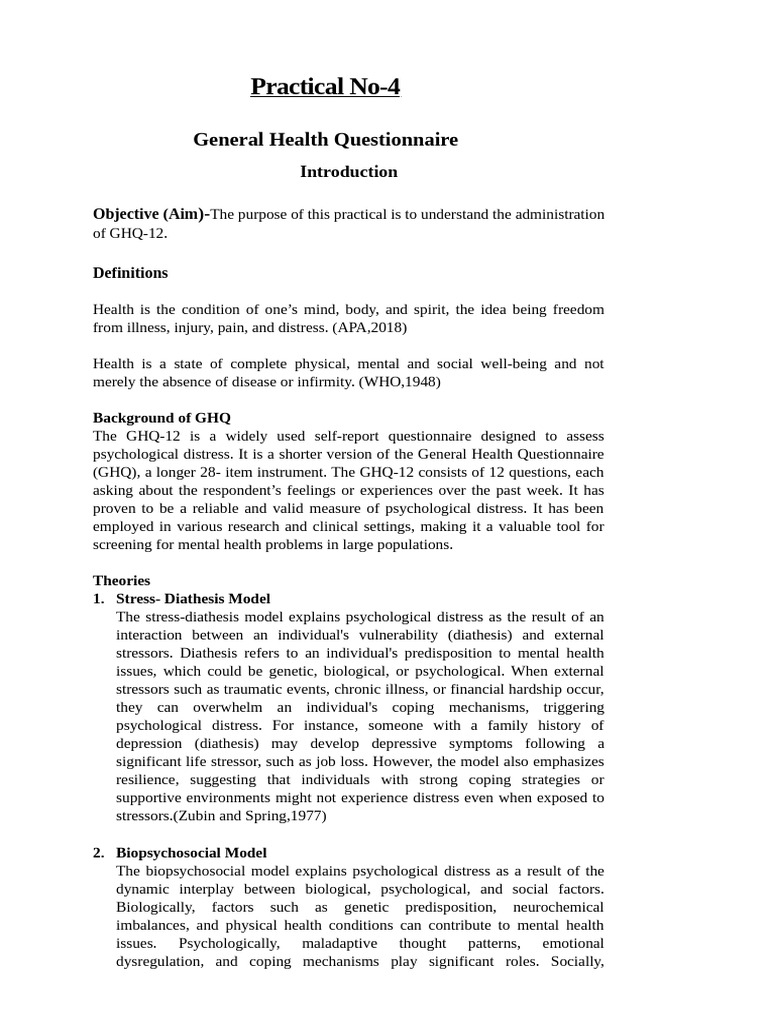 GHQ | PDF | Psychology | Stress (Biology)
