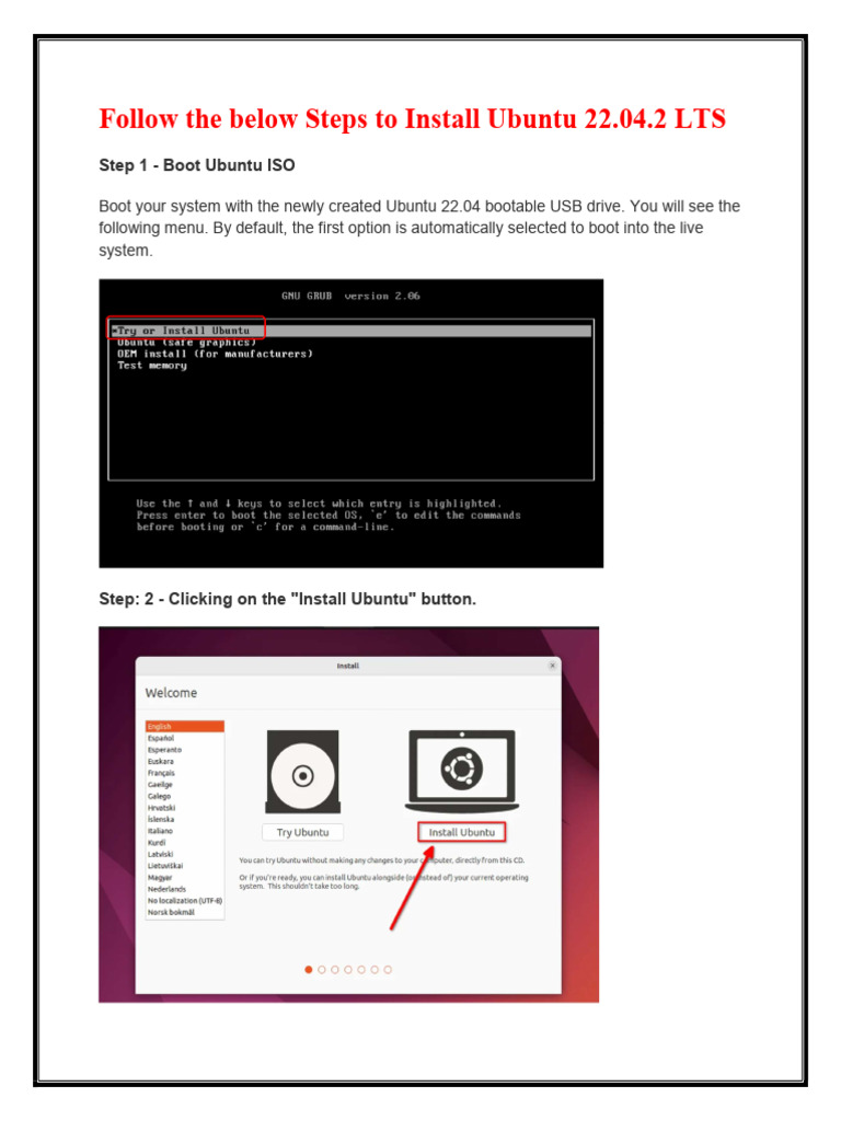UBUNTU 22.04 LTS Installation Steps | PDF