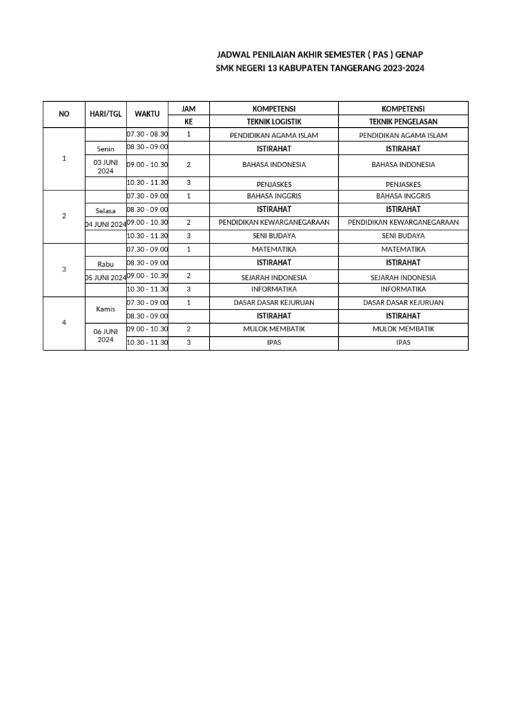 Jadwal Pas Genap 2023-2024 | PDF