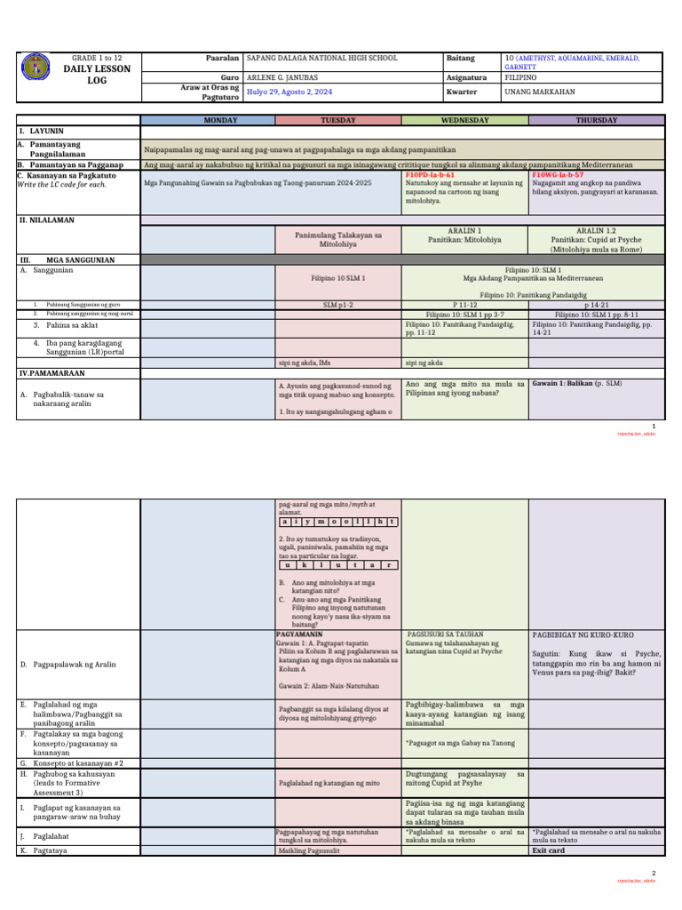 DLL Fil 10 - Week 1 | PDF