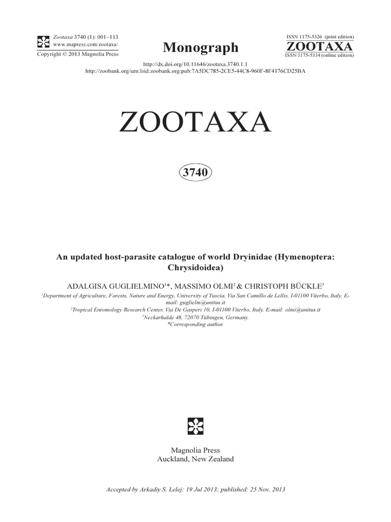 An Updated Host-Parasite Catalogue of World Dryinidae (Hymenoptera ...