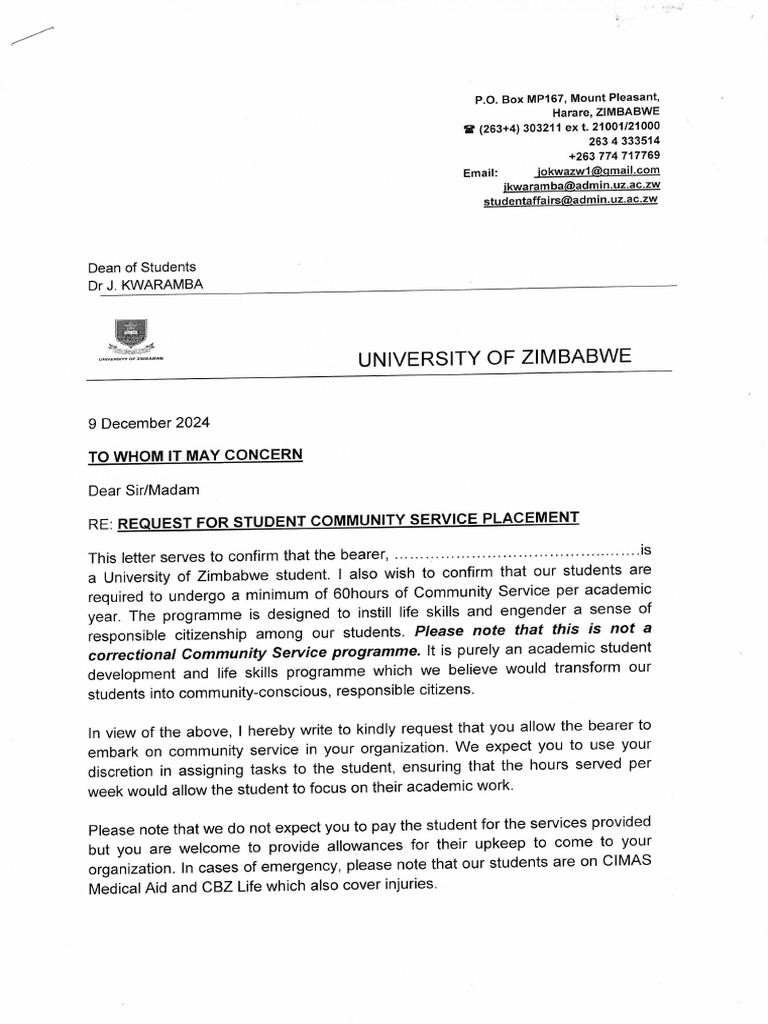 Community Service Introductory Letter | PDF