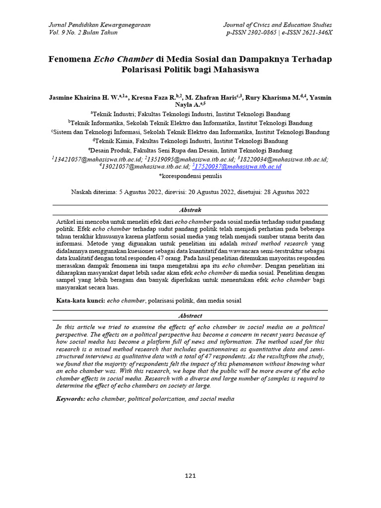 Echo Chamber & Polarisasi Politik Mahasiswa | PDF