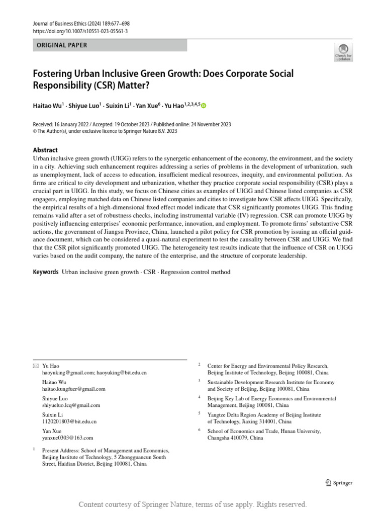 Fostering Urban Inclusive Green Growth Does Corpor | PDF | Corporate ...