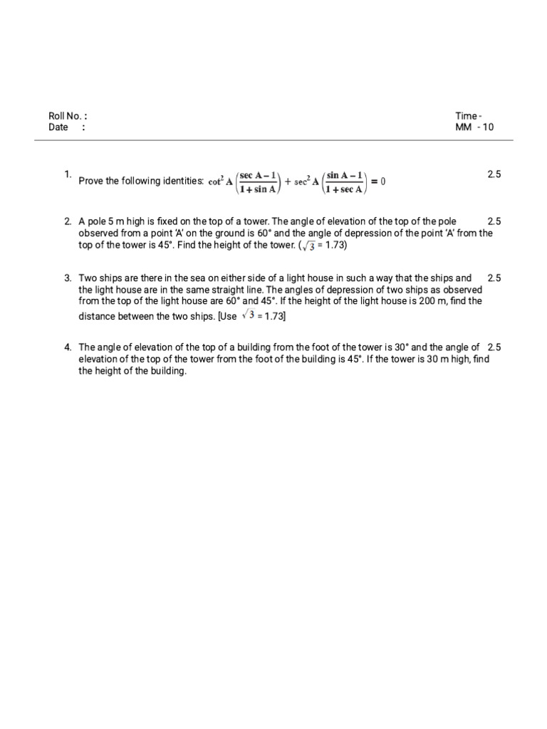 Today Test 10th Class | PDF