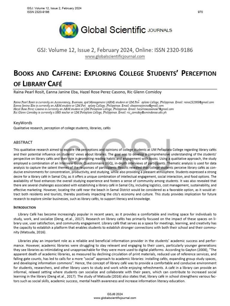 College Students' Views on Library Cafés | PDF | Qualitative Research ...