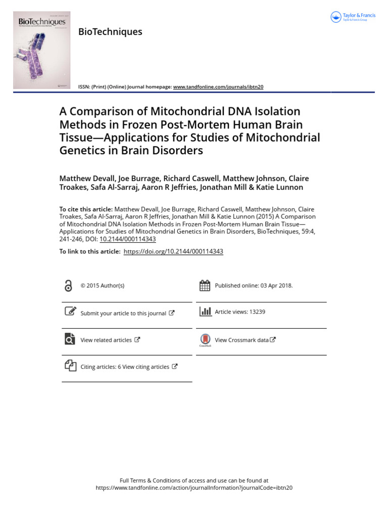 Mitochondrial DNA Isolation Methods Comparison | PDF | Mitochondrial ...