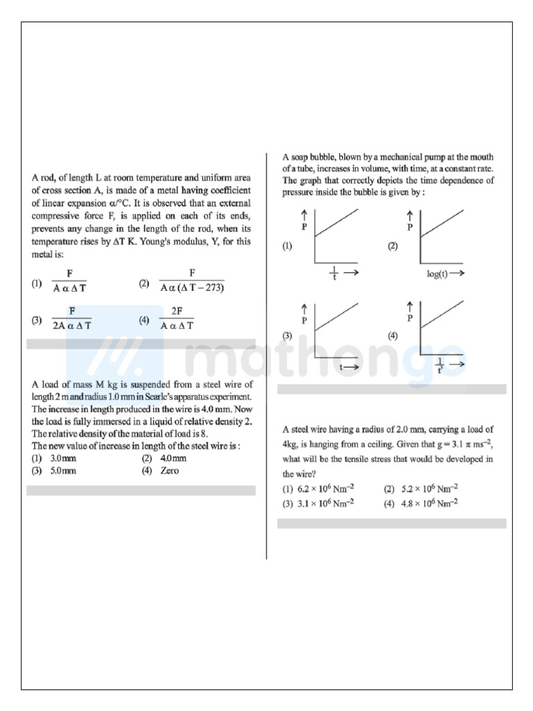 Cqb Physics Jee Main 2019 Properties of Matter | PDF