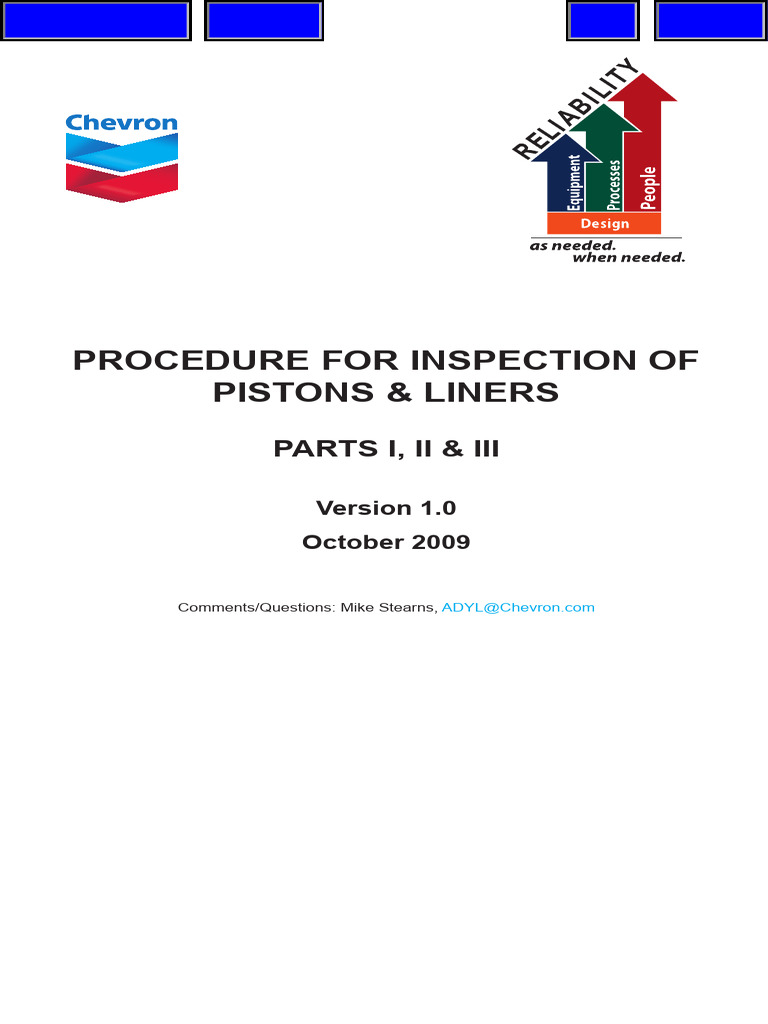 Procedure For Inspection of Pistons & Liners 111209 | PDF | Piston ...