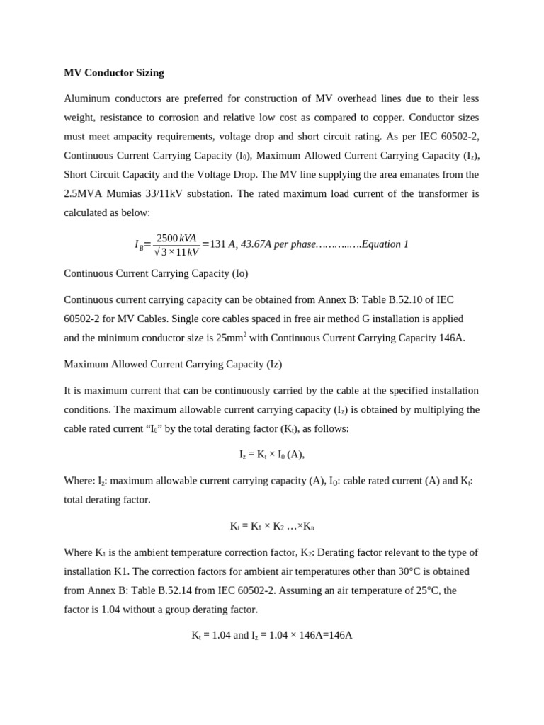 MV Conductor Sizing | PDF | Electrical Conductor | Electrical Equipment