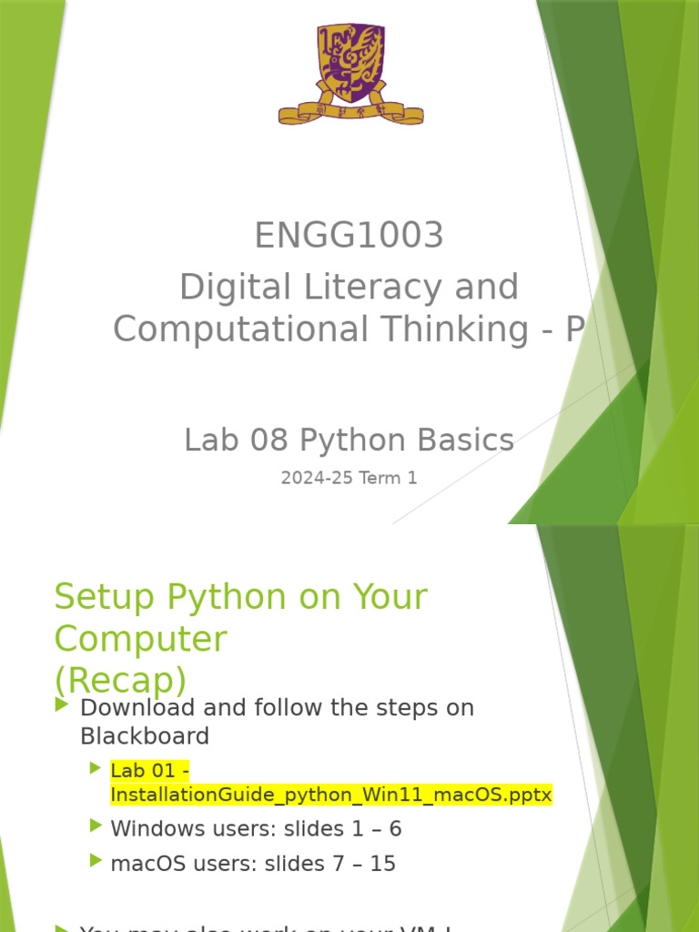 ENGG1003 Lab08 PythonBasics 2425T1 | PDF | Computer Engineering | Computer Architecture