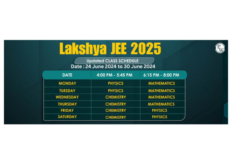 Lakshya JEE 2025 - Updated Class Schedule | PDF