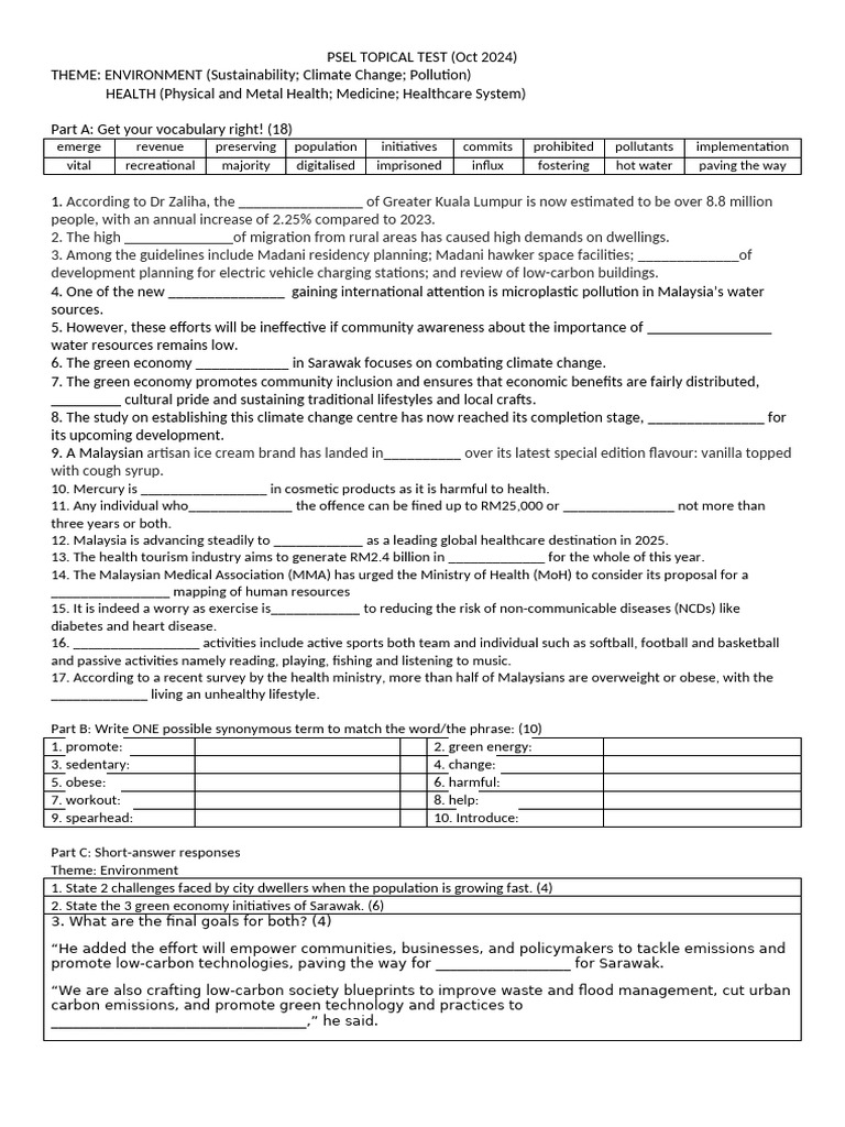 6bk 23.10 Psel Topical Test Environment and Health | PDF | Obesity ...