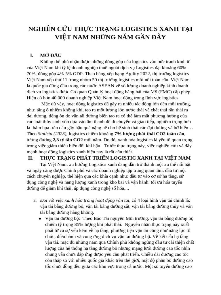 NGHIÊN CỨU THỰC TRẠNG LOGISTICS XANH TẠI VIỆT NAM NHỮNG NĂM GẦN ĐÂY | PDF