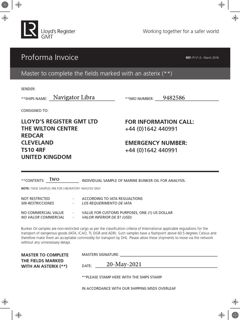 Proforma Invoice for Marine Bunker Oil | PDF