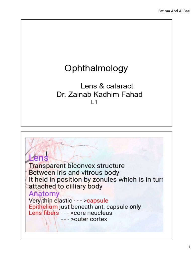 Ophthalmo - Dr.Zainab L1 Lens &cataracts | PDF | Cataract | Visual System