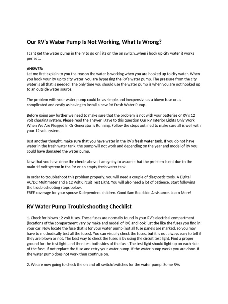 Water Pump Troubleshooting Checklist | PDF | Fuse (Electrical ...