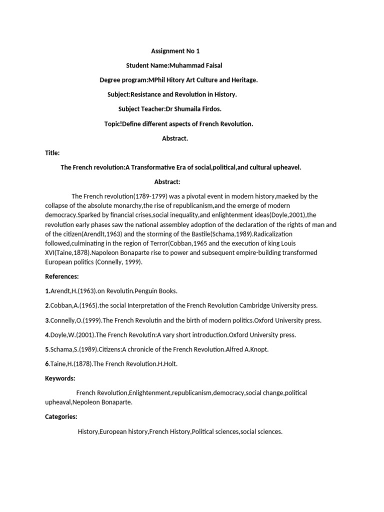 Assignment No 1 | PDF | French Revolution | Political Science