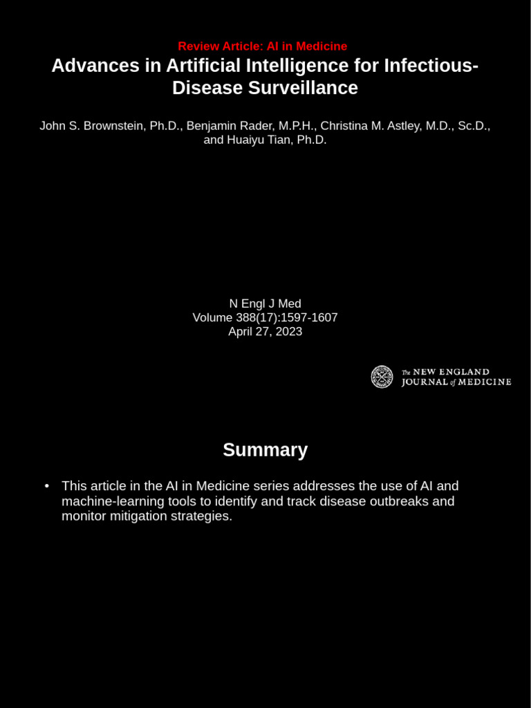 Advances in Artificial Intelligence For Infectious-Disease Surveillance | PDF