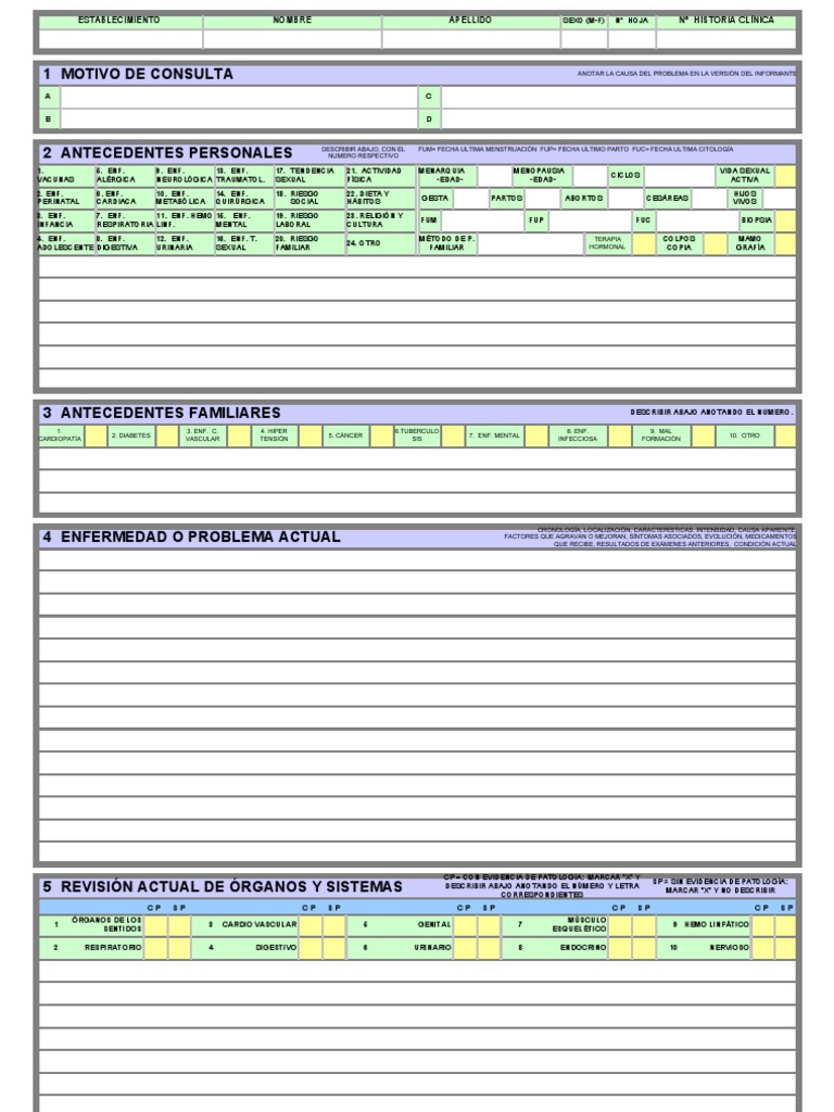 Form. 003 Anamnesis - Examen Fisico | PDF