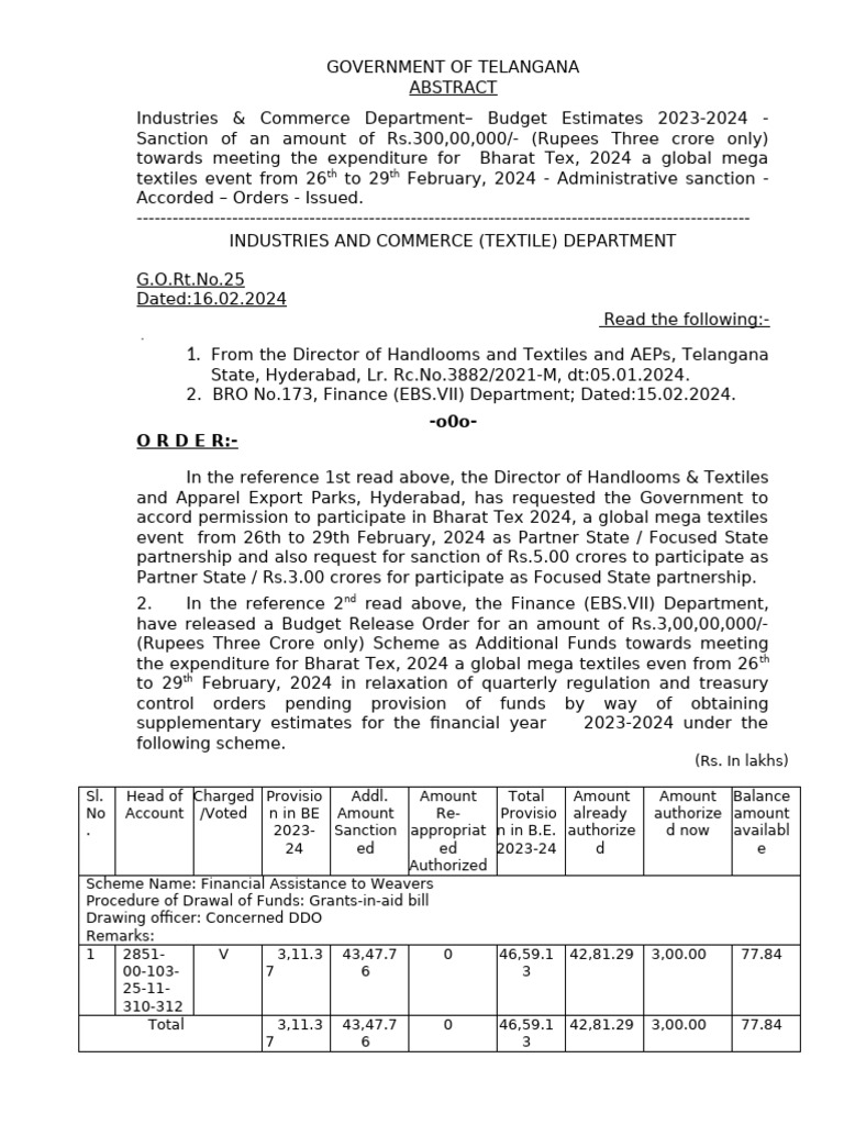 GO - Rt.No.25, DT 16.02.2024 - GO Bharat Tex | PDF | Government