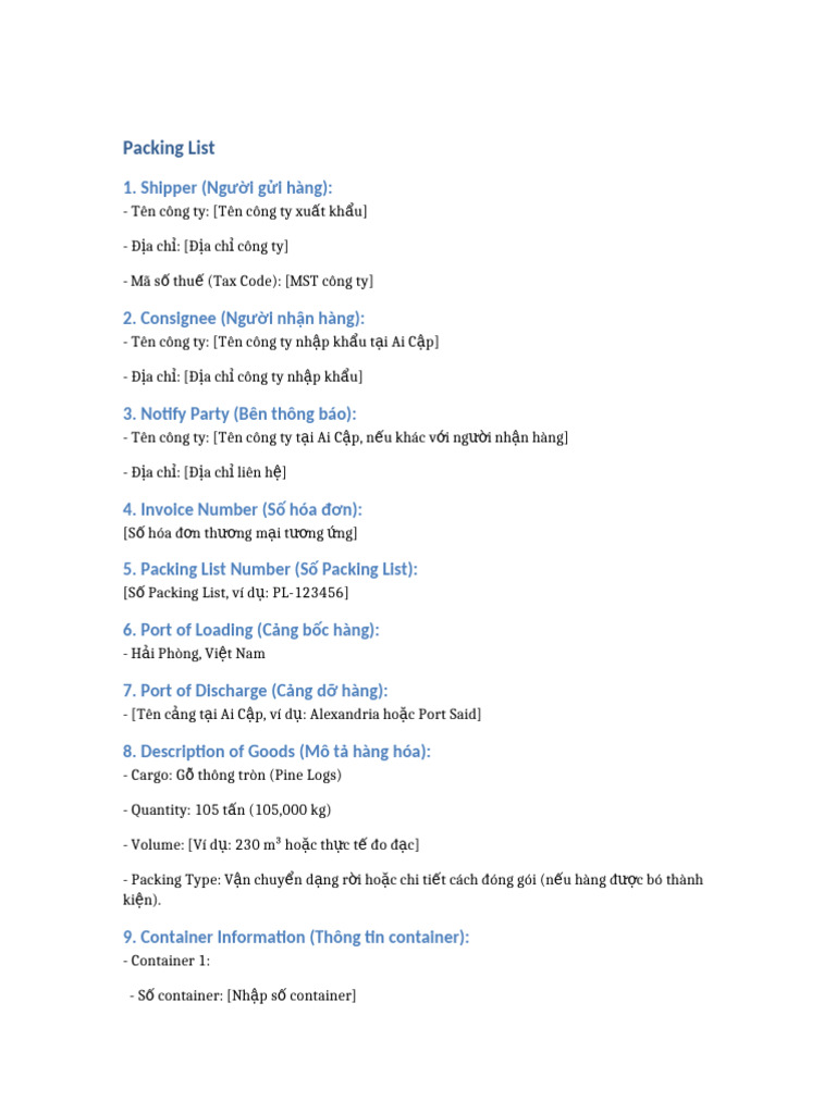 Packing List Export 105 Tons Wood FOB | PDF
